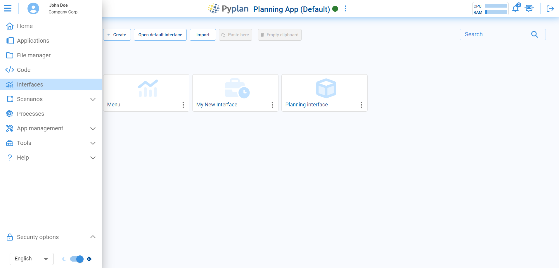 Introduction to interfaces | Pyplan Knowledge Base
