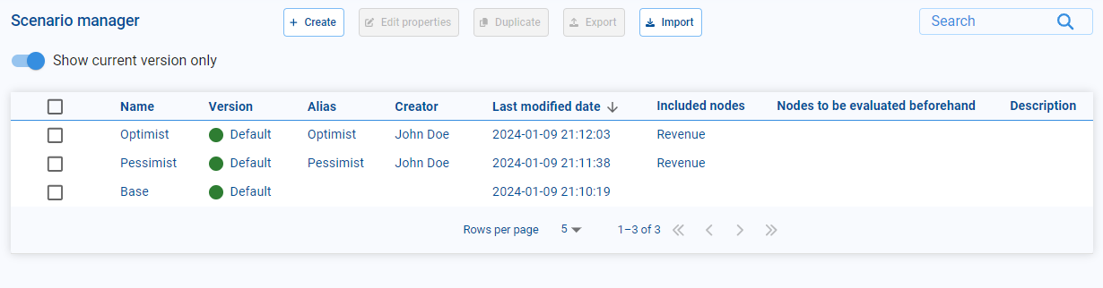 Scenarios | Pyplan Knowledge Base